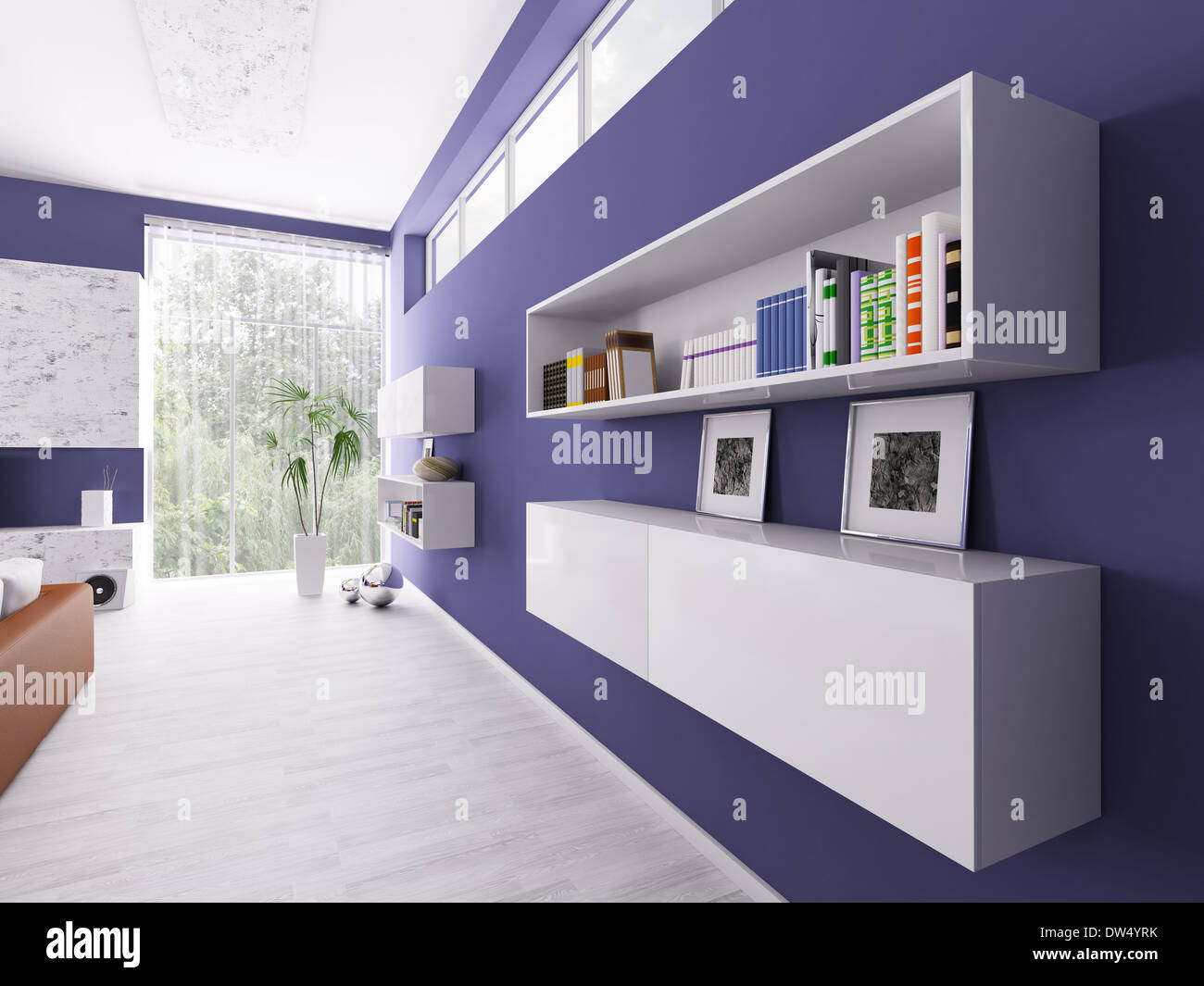 Interior of a room with bookshelves 3d render Stock Photo - Alamy