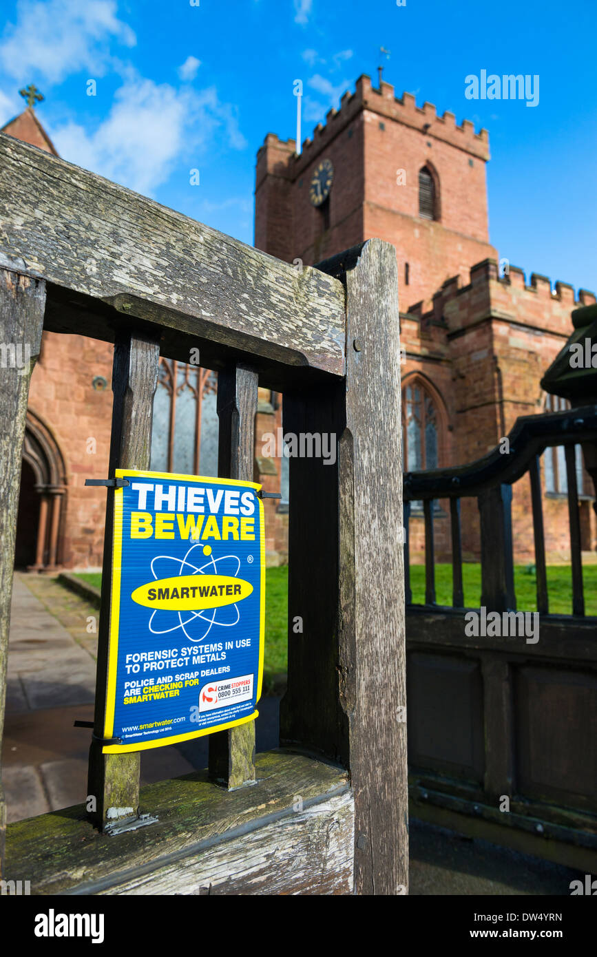 Smartwater sign outside St. Andrew's Church in Shifnal, Shropshire ...