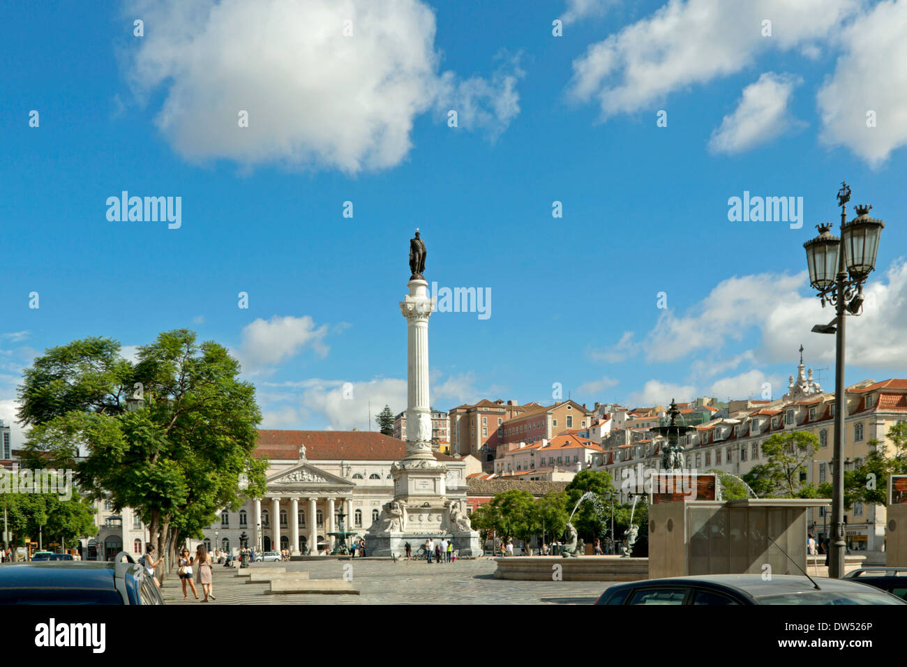 Rossio Square with the Column of Pedro IV , the National Theater and ...