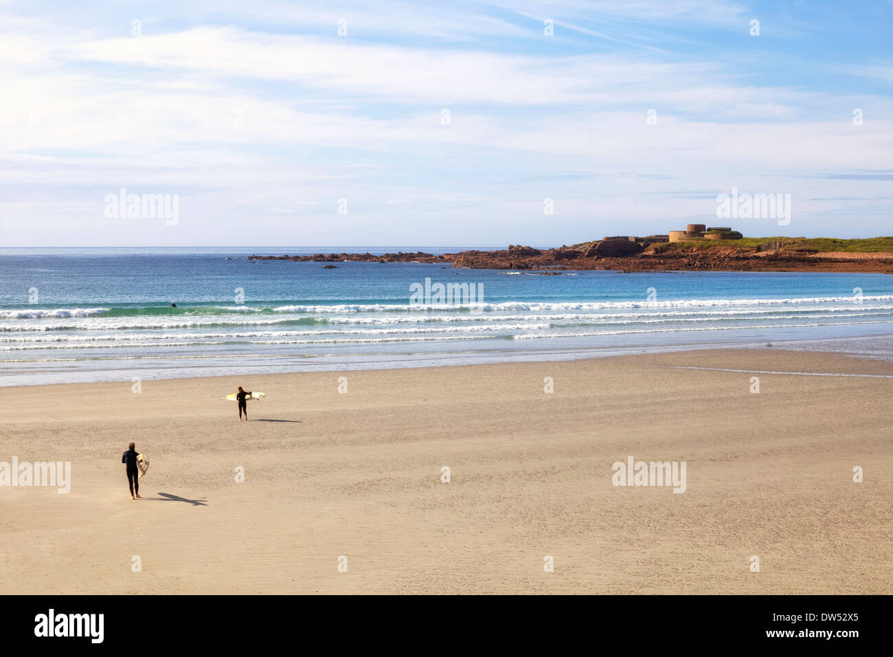 surfing Vazon Bay Guernsey Stock Photo - Alamy