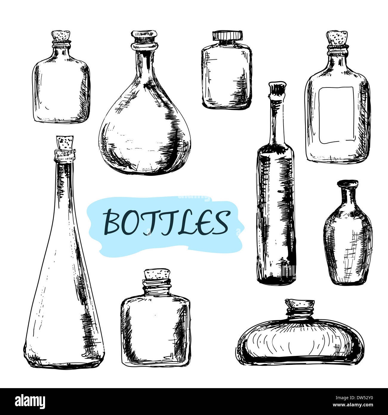 Bottles. Set of hand drawn illustrations Stock Photo - Alamy