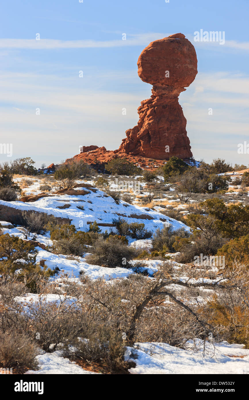 Winter scenery at Balanced Rock in Arches National Park, near Moab ...