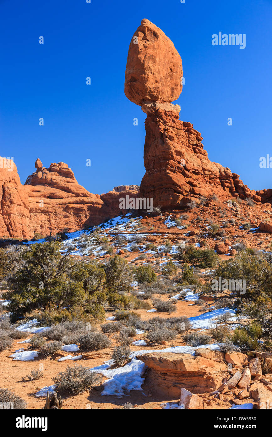 Winter scenery at Balanced Rock in Arches National Park, near Moab ...
