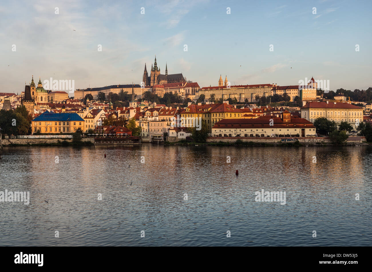 Panoramic view over the Prague Castle with the St. Vitus Cathedral and ...