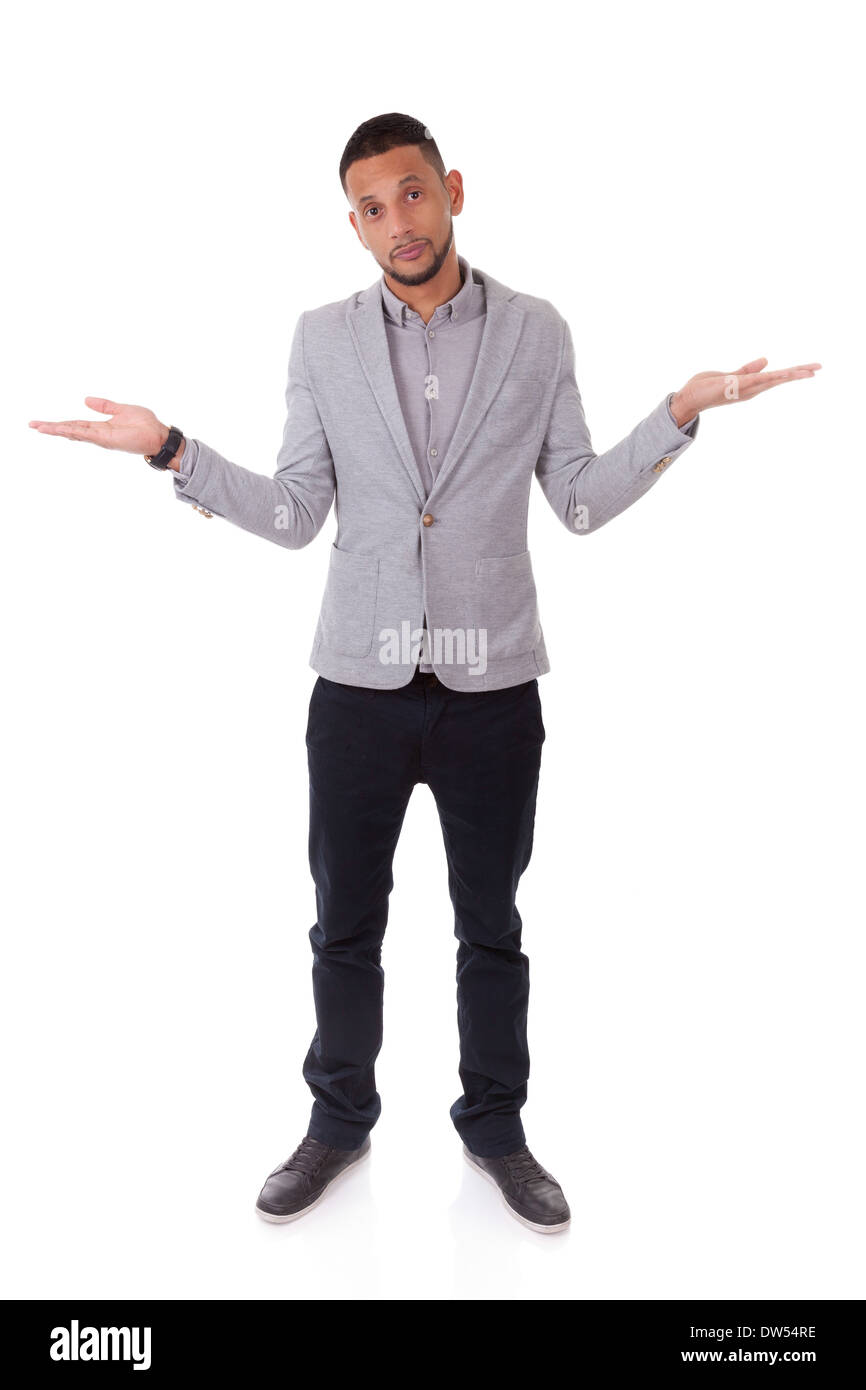 Young thoughtful african american man, isolated on white background ...