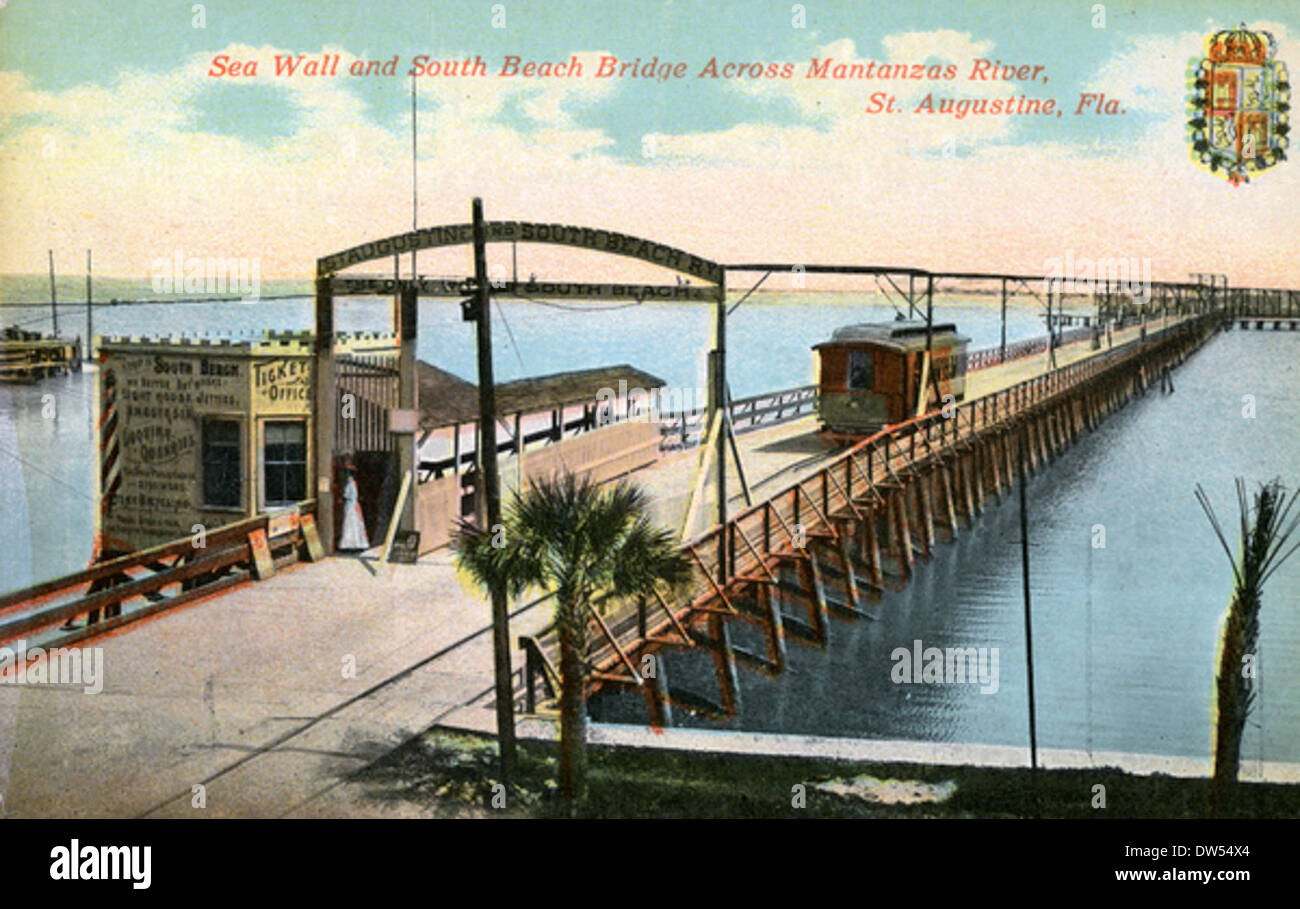 A hand-colored postcard from the 1920s showing the Sea Wall and South ...