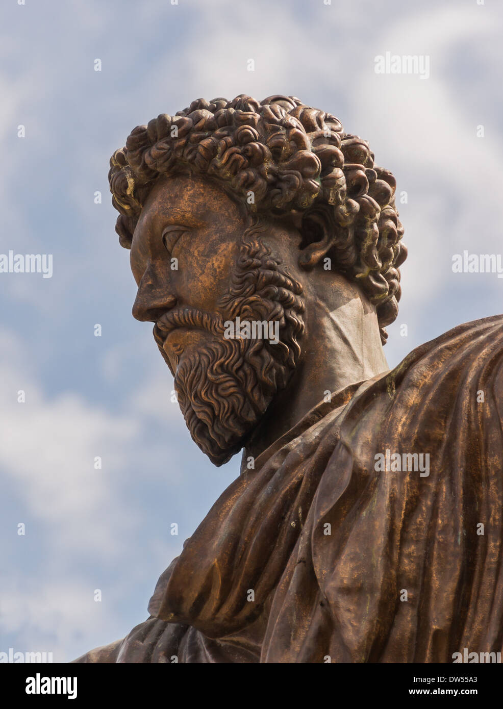 This close-up detail of the equestrian statue of Marcus Aurelius in ...