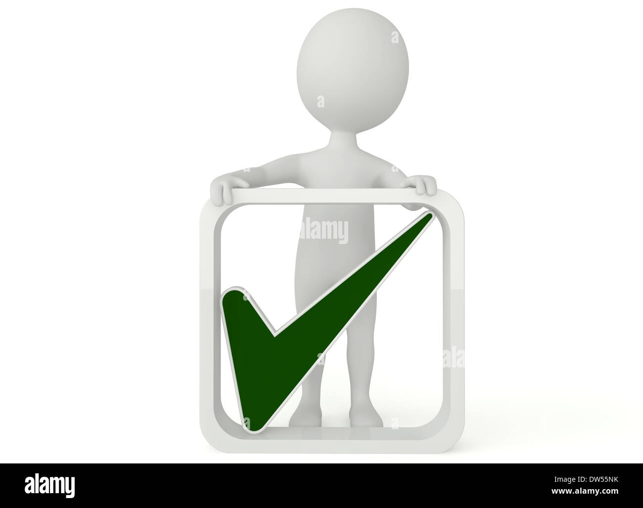 3d humanoid character with a green checkmark sign on white Stock Photo ...