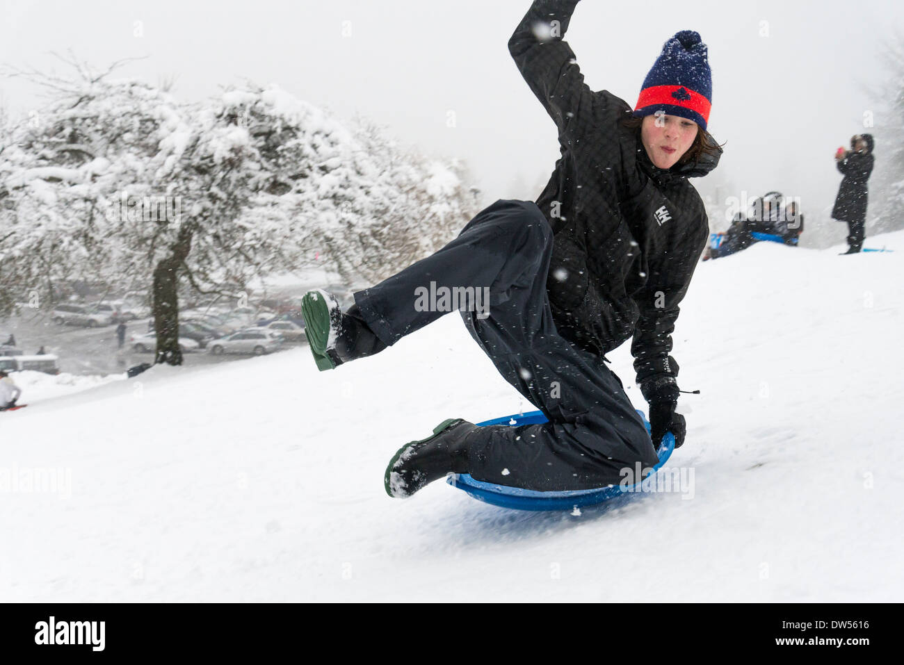Fun hill sled sliding snow tobaggan winter recreation hi-res stock ...