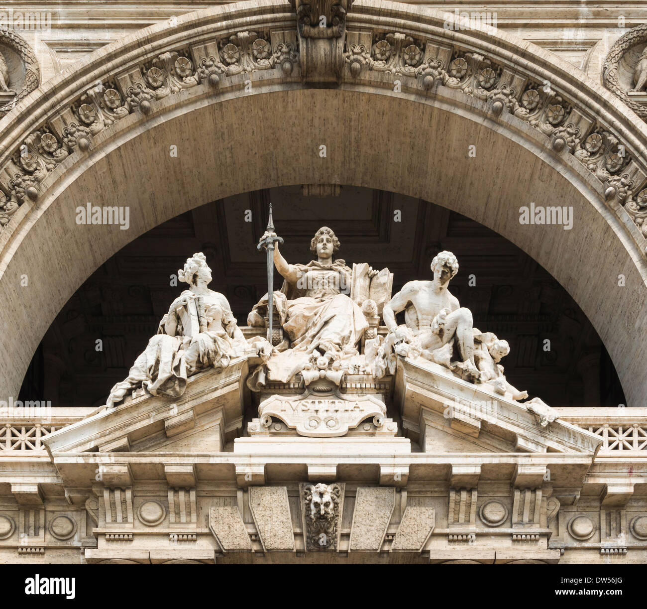 A detailed view of the pediment of a courthouse in Rome, Italy ...