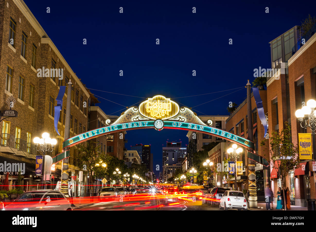 Gaslamp Quarter sign illuminated at night. San Diego,California, USA ...