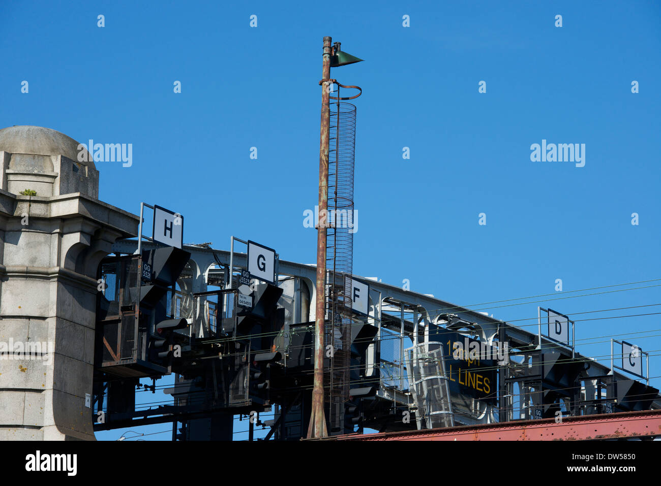 Signal gantry, Central Station approach, Glasgow Stock Photo - Alamy