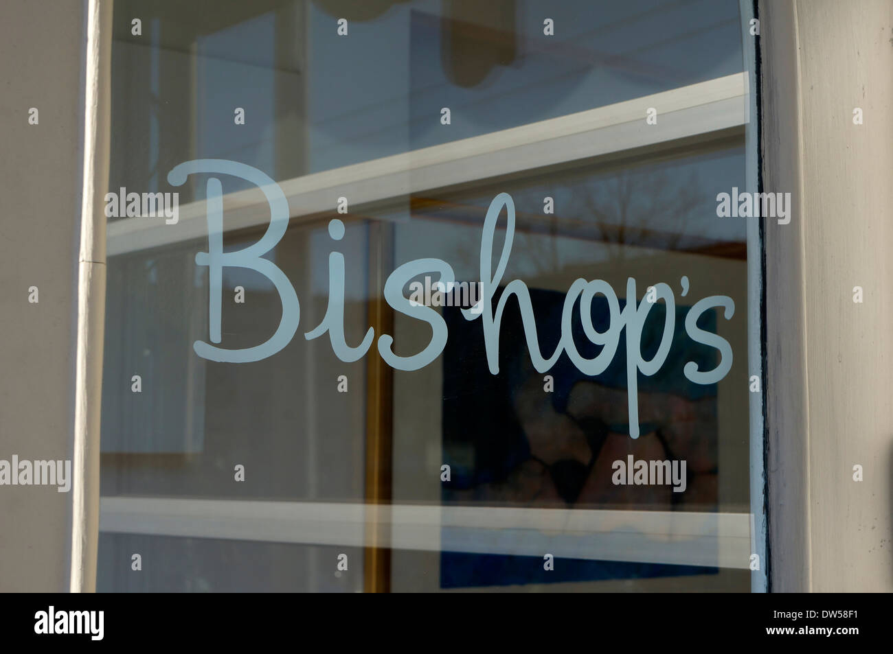 Sign painted on glass door of Bishop's Restaurant on 4th Avenue in ...