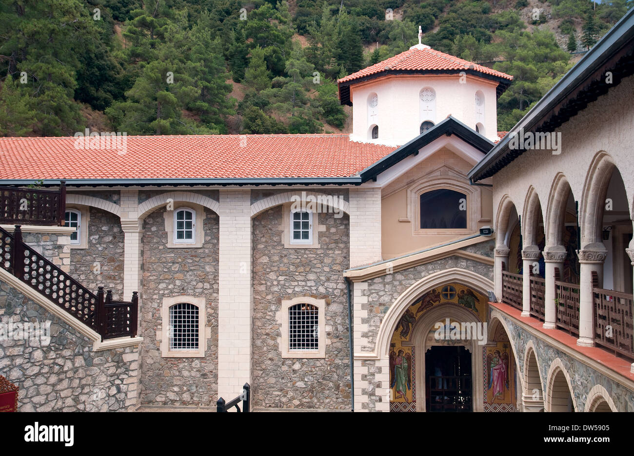 Kikkos Monastery - internal yard, Cyprus Stock Photo - Alamy