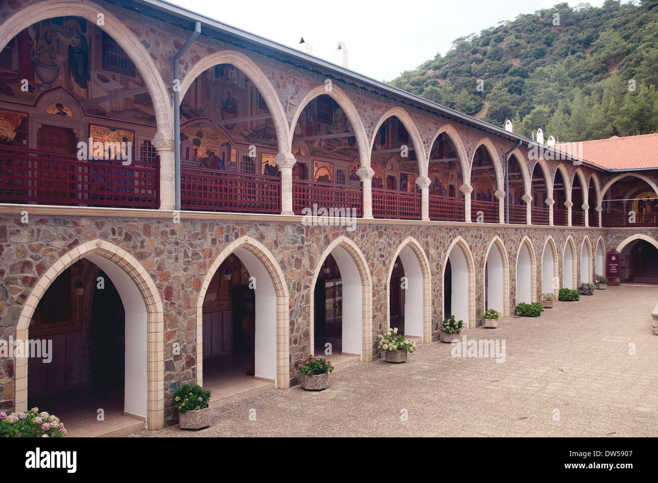 Kikkos Monastery - internal yard, Cyprus Stock Photo - Alamy