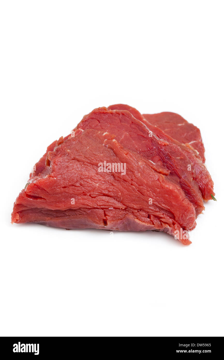 One Piece raw Beef Tenderloin isolated on White Background Stock Photo ...