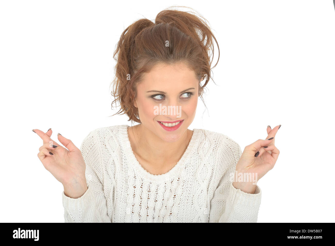 Girl with fingers crossed hi-res stock photography and images - Alamy