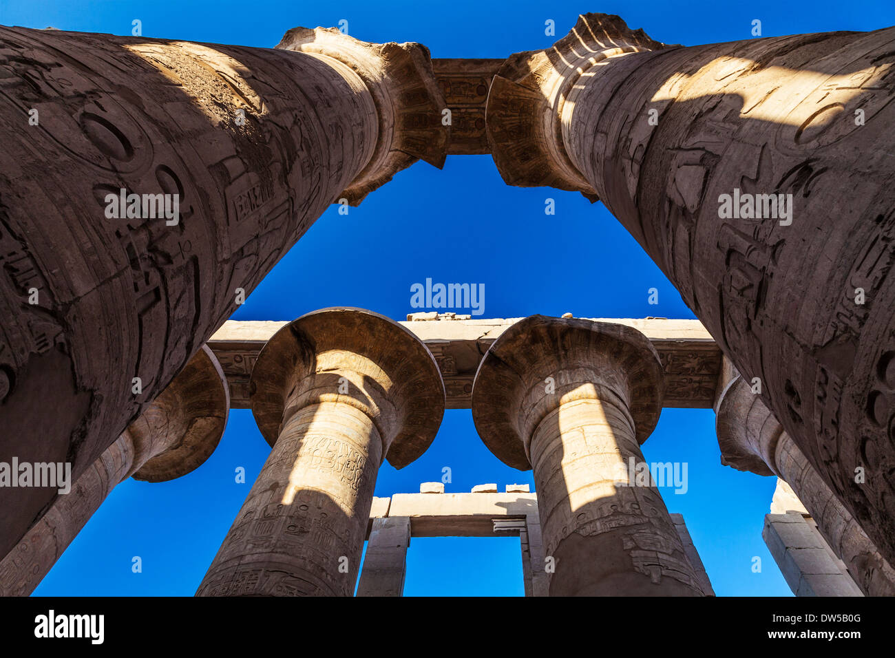 Columns in the Great Hypostyle Hall at the Ancient Egyptian Temple at ...