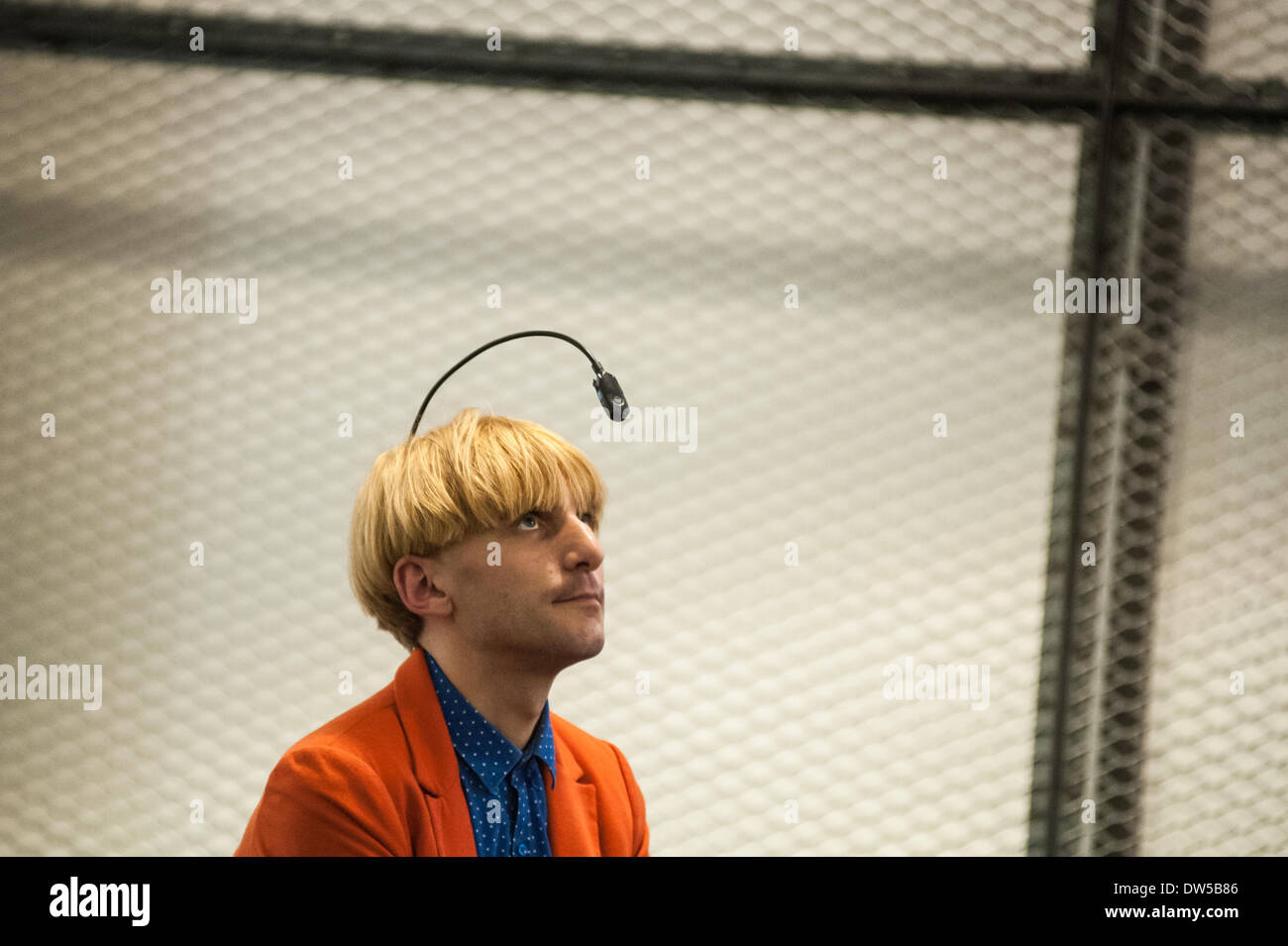 London, UK. 27th Feb, 2014. Neil Harbisson speaks at Cybersalon in ...