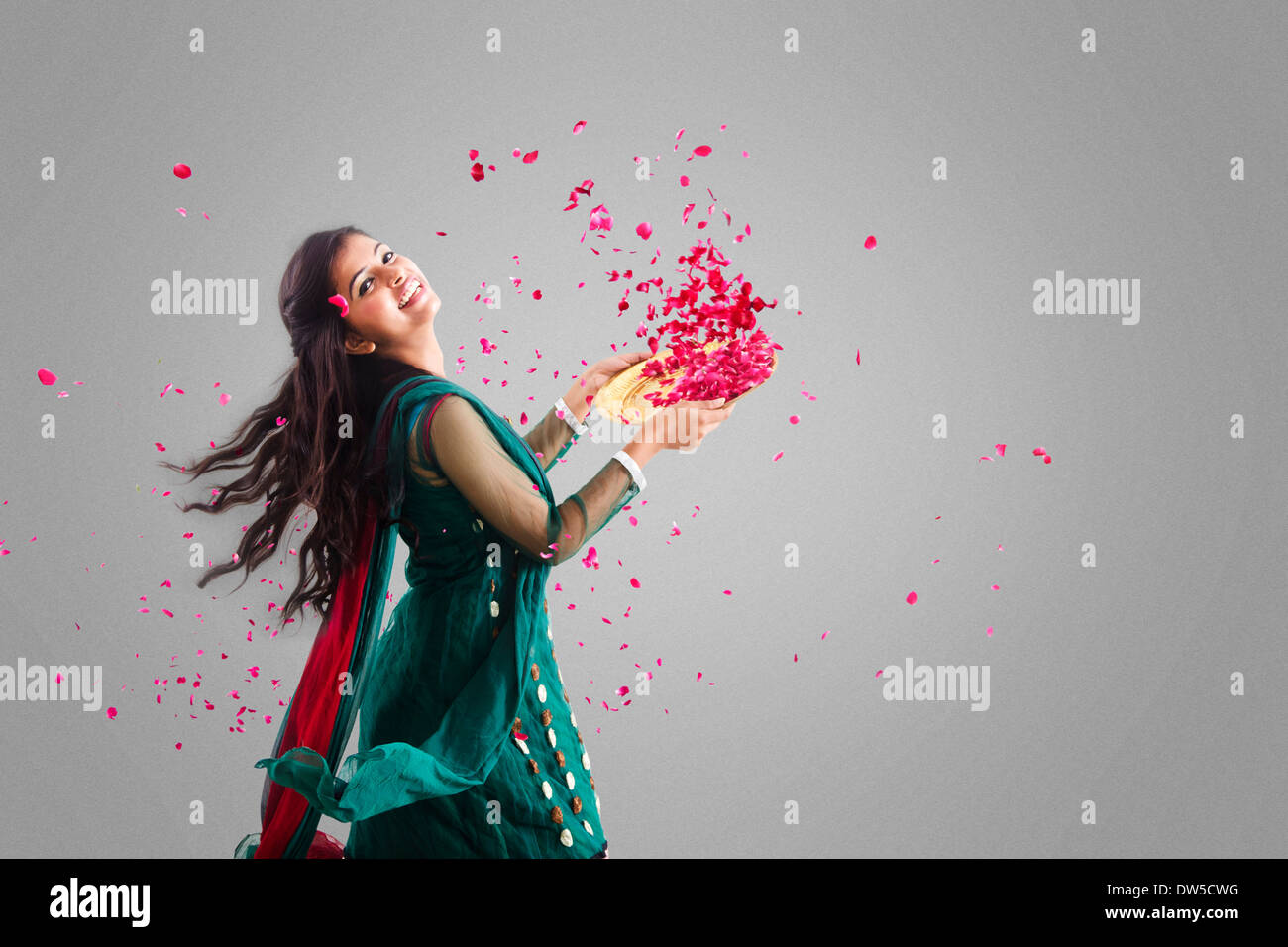 Indian girl falling flower hi-res stock photography and images - Alamy