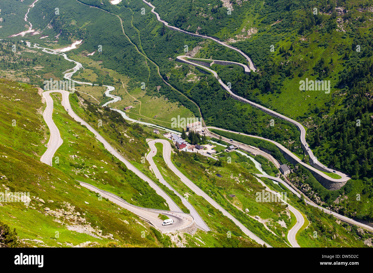 Grimsel Pass and the Furka pass right Gletsch, Valais Canton ...
