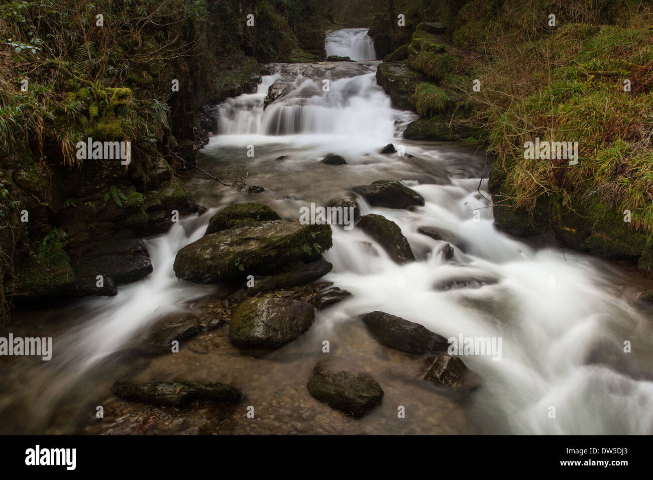 The waterfall at Watersmeet Stock Photo - Alamy