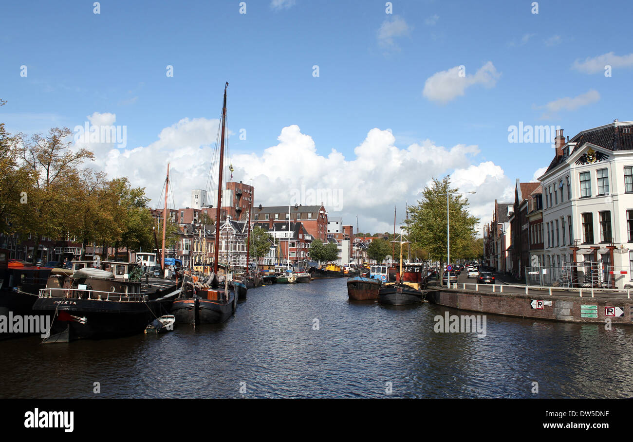 Warehouses and sailing ships along the canal at Noorderhaven (Northern ...