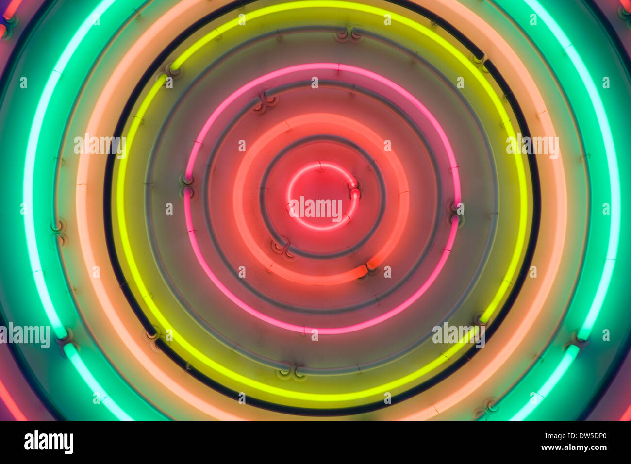 Multi colured neon light tubes in concentric circles Stock Photo - Alamy