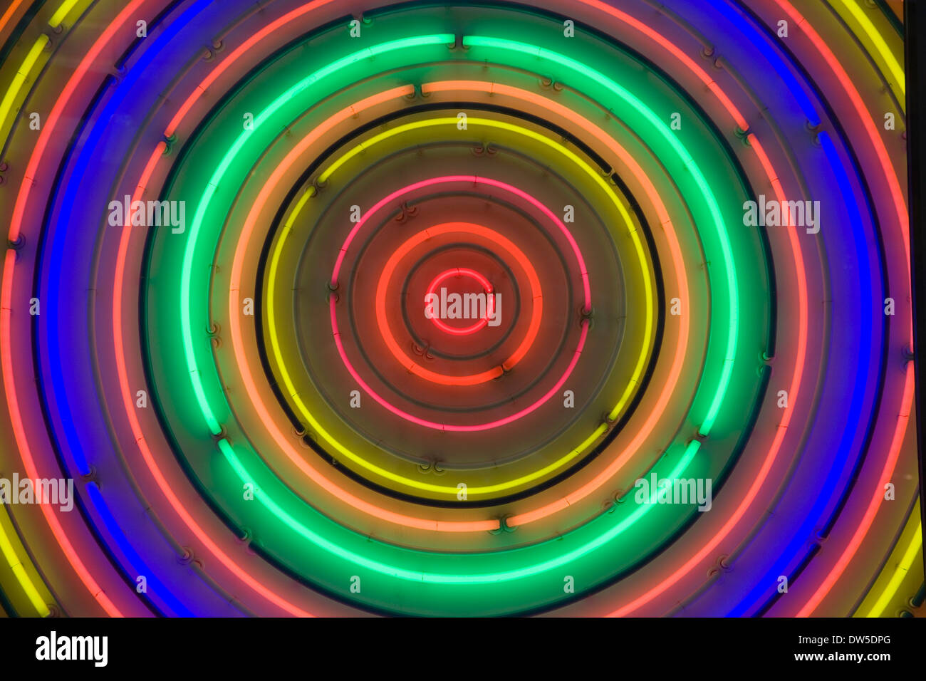 Multi colured neon light tubes in concentric circles Stock Photo - Alamy