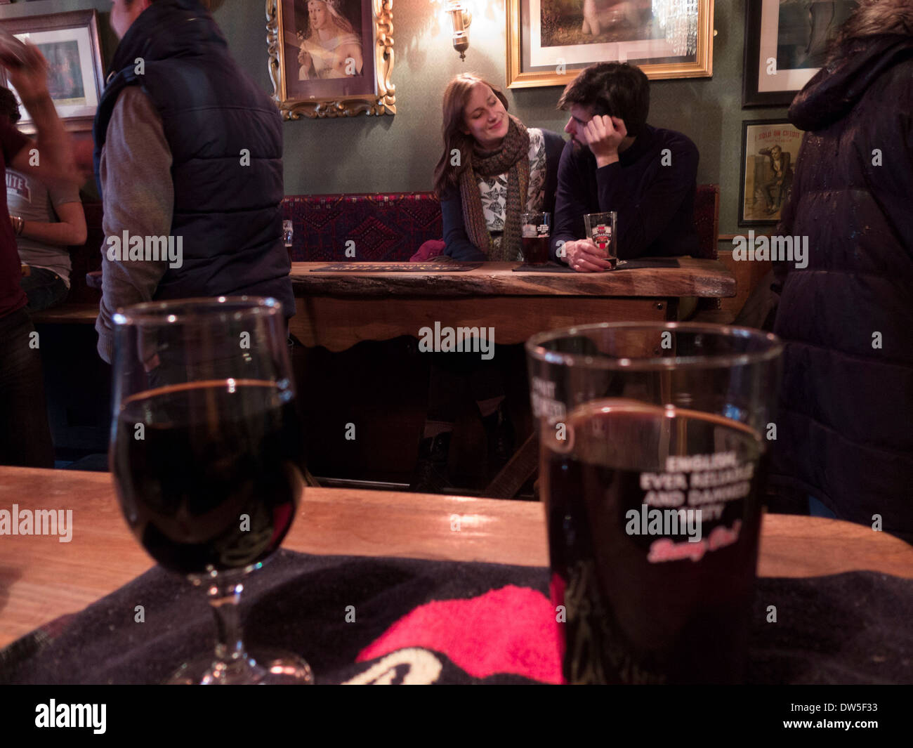 Interior of The Black Dog micro brewery pub in Whitstable, UK. drinkers ...