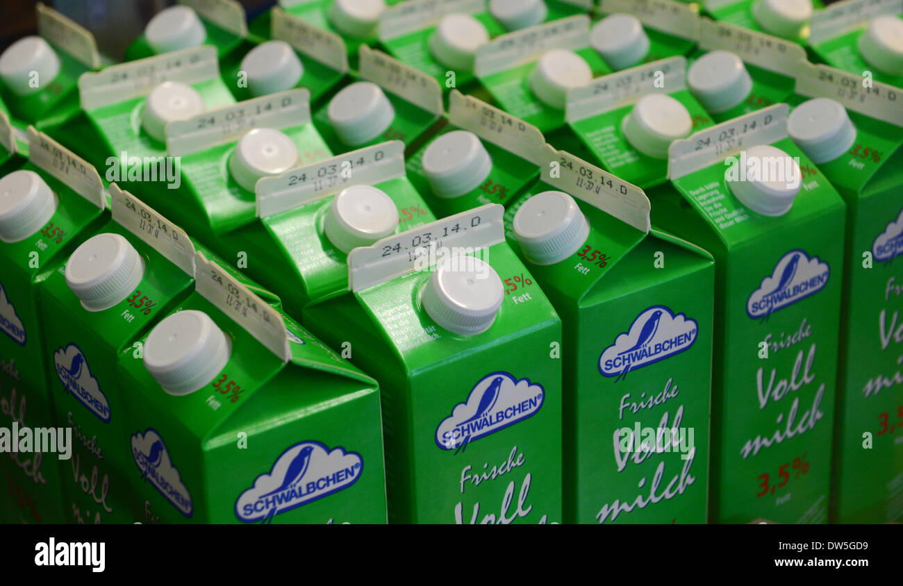 Bad Schalbach, Germany. 27th Feb, 2014. Cartons of fresh milk at the ...
