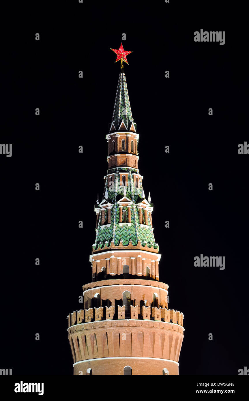 Night shot of the Kremlin Tower, Moscow. Showing The symbol of Stock ...