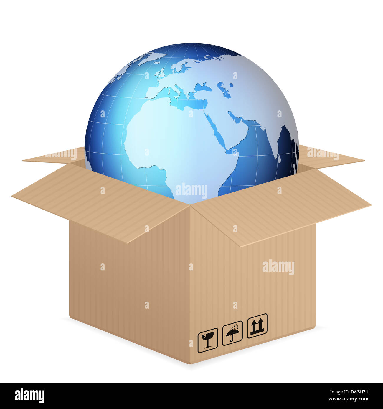 world globe in box on a white background Stock Photo - Alamy