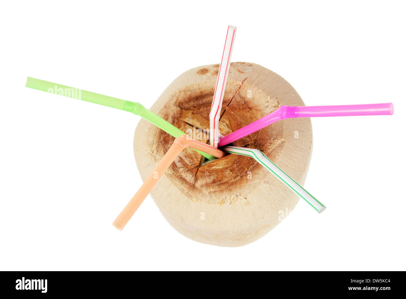 Young Coconut with Straws Stock Photo - Alamy