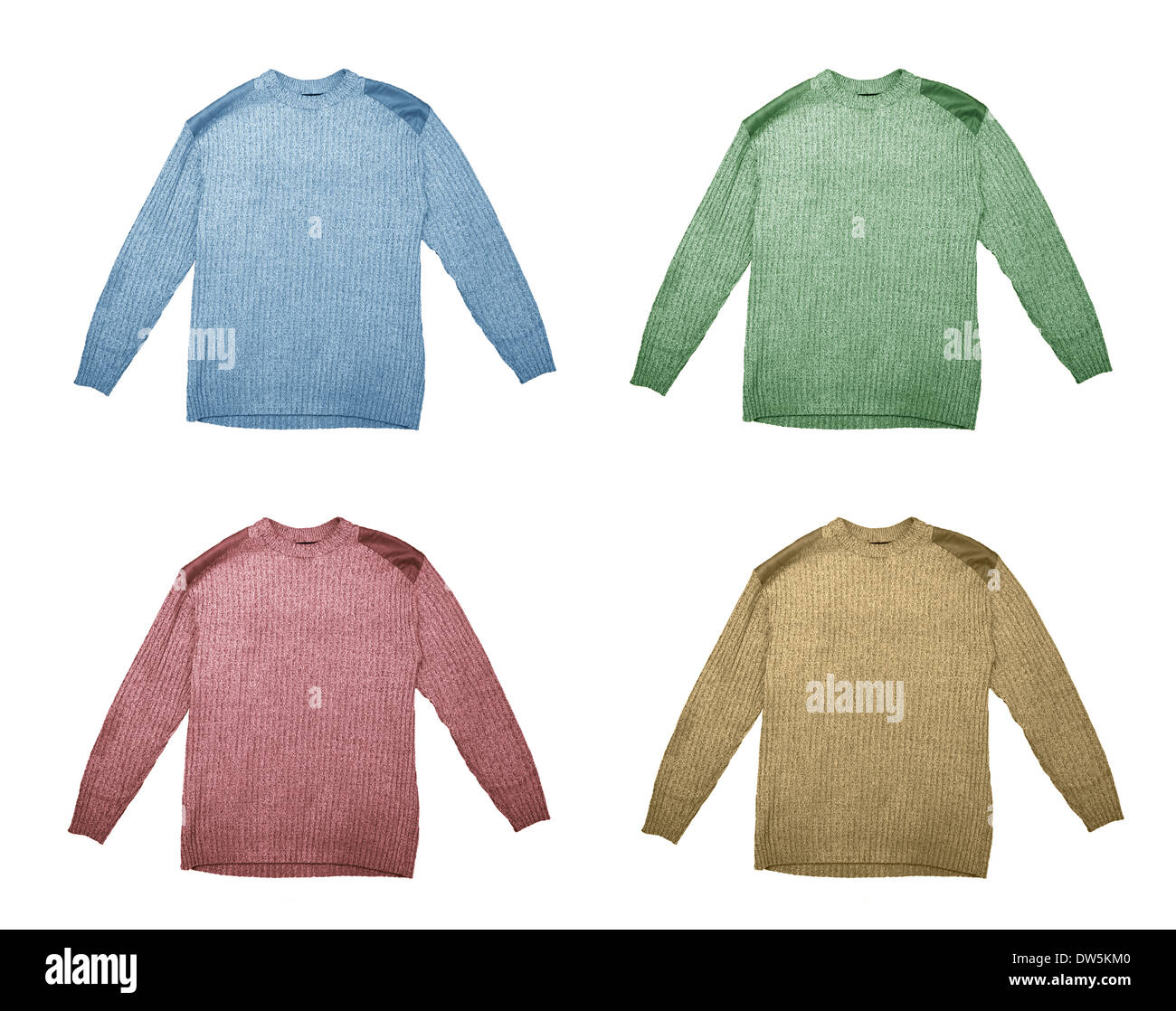 Four sweaters of different color isolated over white background Stock ...