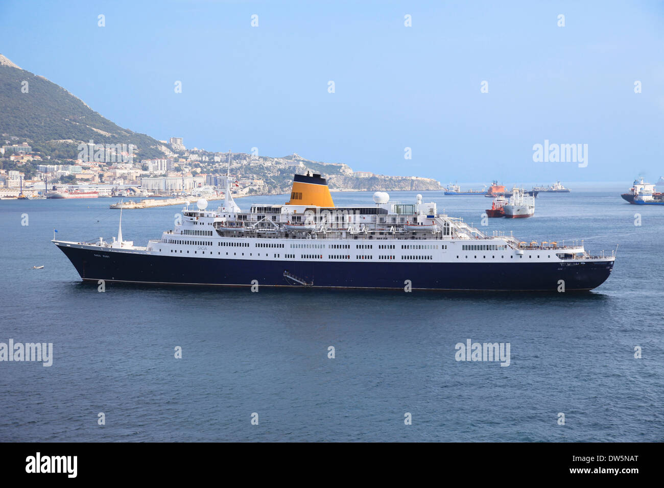 Cruise Ship Saga Ruby anchored in Gibraltar Harbor Stock Photo - Alamy
