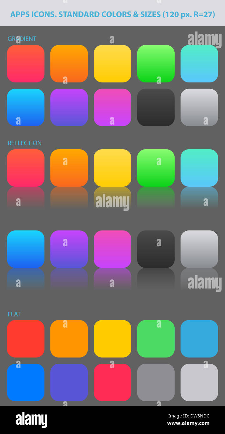 Standard colors and sizes for new apps icons Stock Photo - Alamy