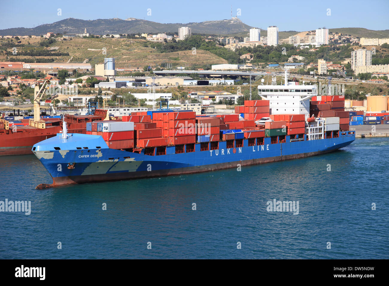 Turkish Container Ship Cafer Dede in Marseille Harbor France Stock ...