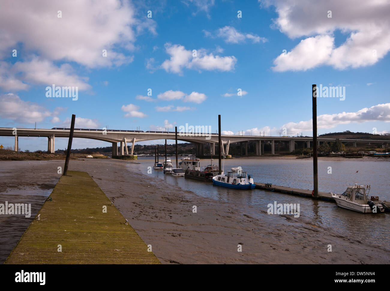High Speed Eurostar Train going Over The River Medway Rail Bridge near ...