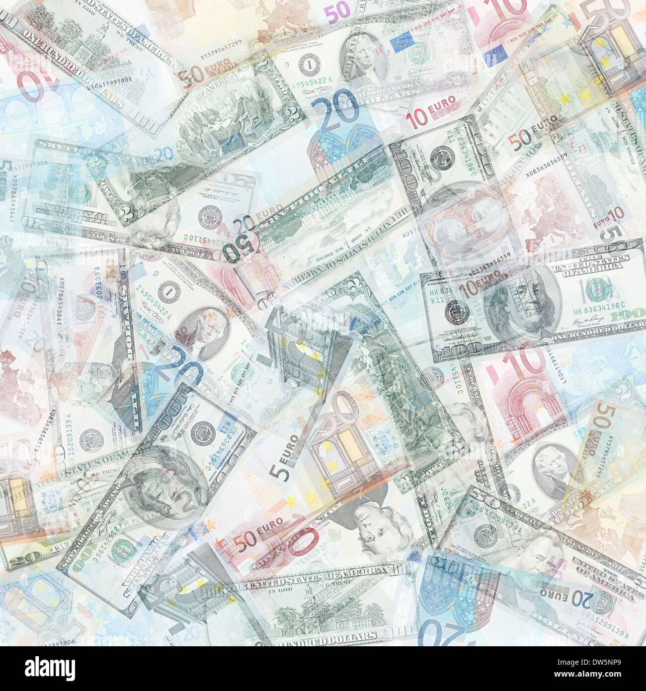 Money background from translucent euro and dollars Stock Photo - Alamy