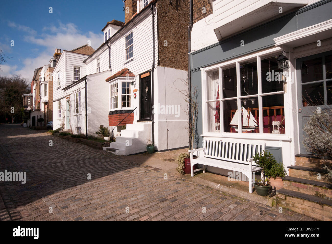 The Cobbled High Street In The Historic Village Of Upnor Kent England ...