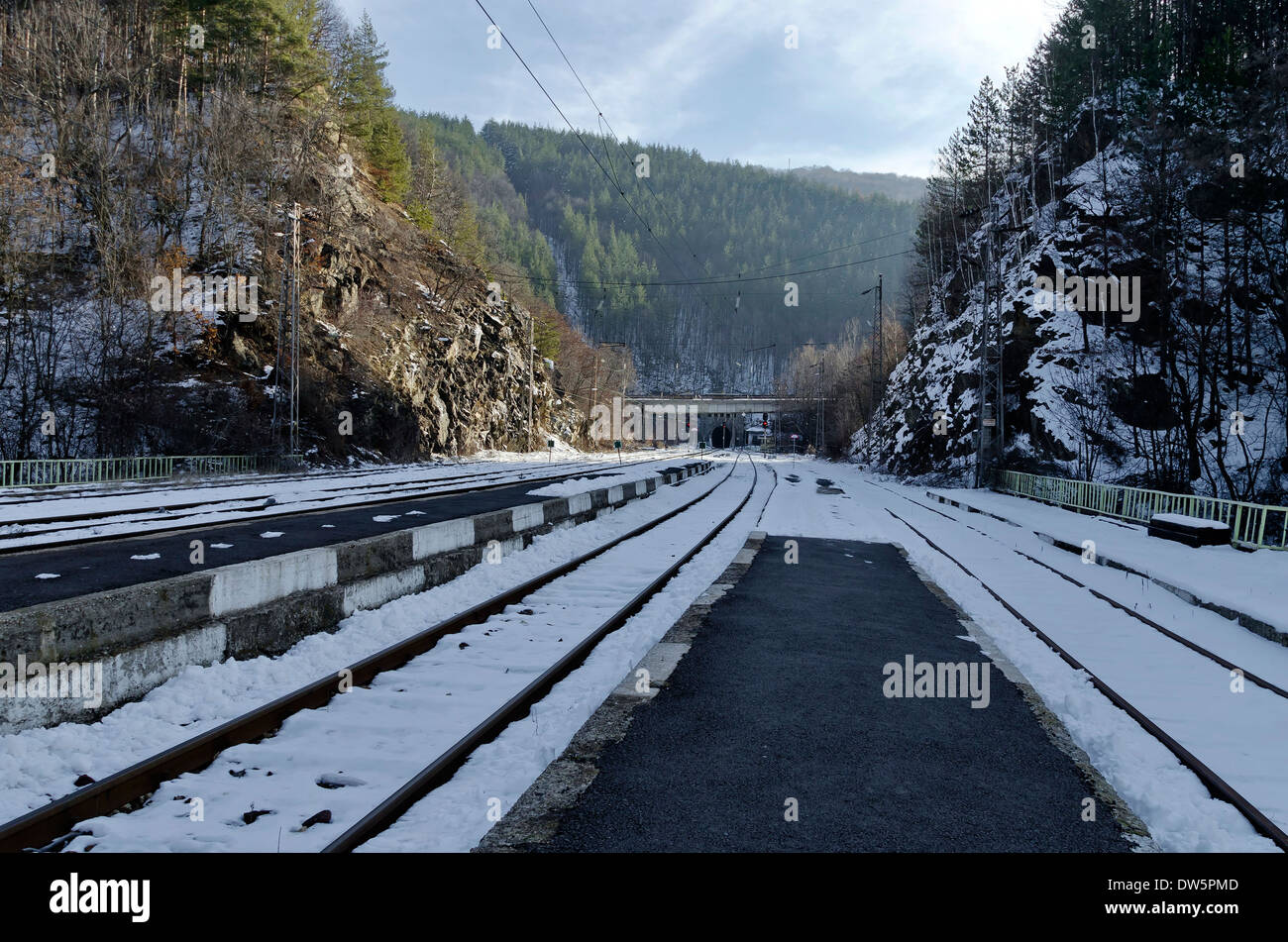 Old station of railway and view in perspective Stock Photo - Alamy
