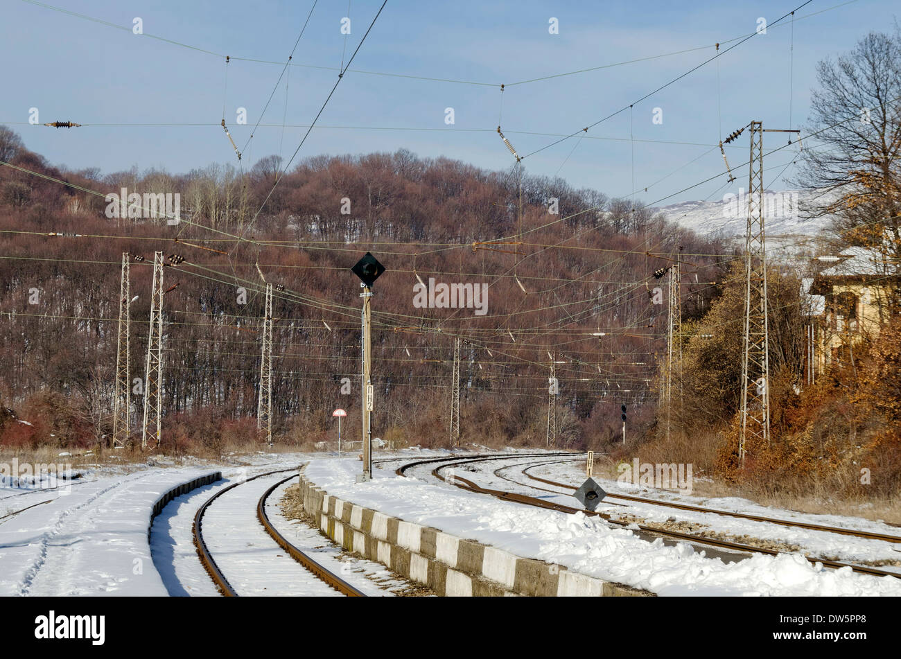 Old station of railway and view in perspective Stock Photo - Alamy