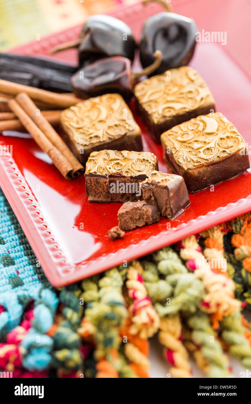Gourmet Maya spice truffles covered with gold dusting Stock Photo - Alamy