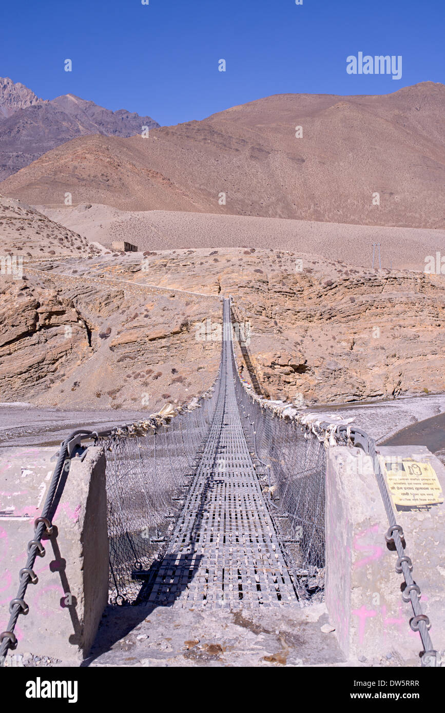Rope bridge over Kali Gandaki river near Kagbeni village in nepal Stock ...