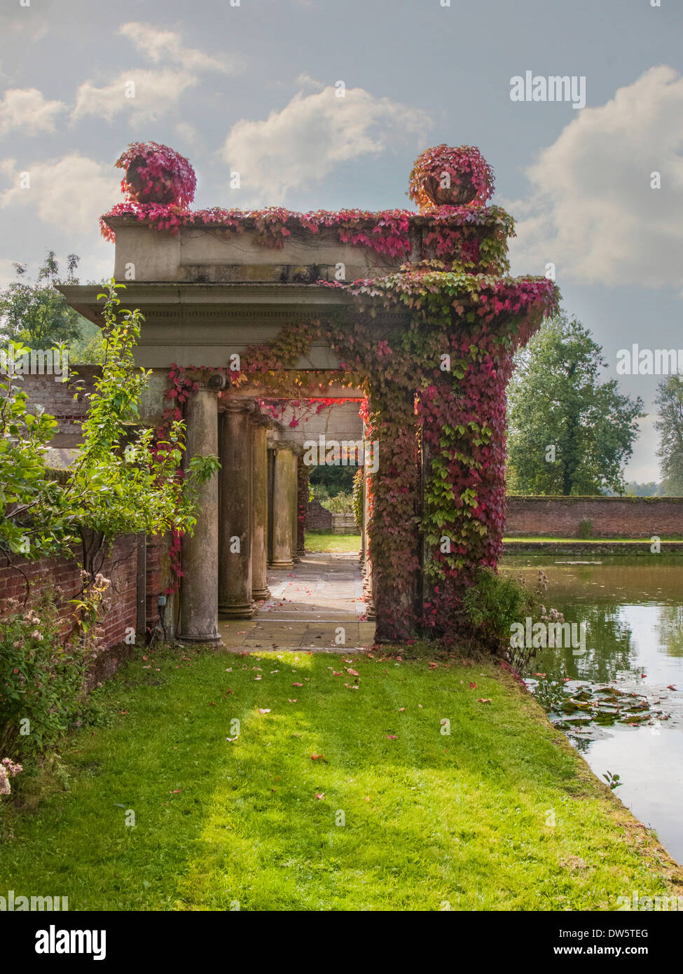 Virginia Creeper in full colour covering ancient columns and arches at ...