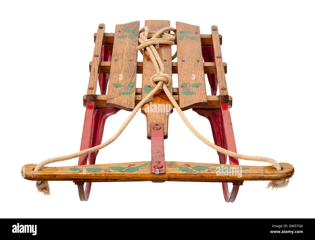 Antique hand painted sled from the 1930s. Isolated on a white ...