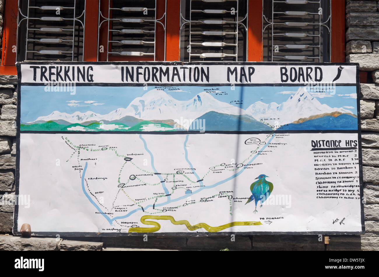 Hand painted trekking maps on the Annapurna Sanctuary trek Stock Photo ...
