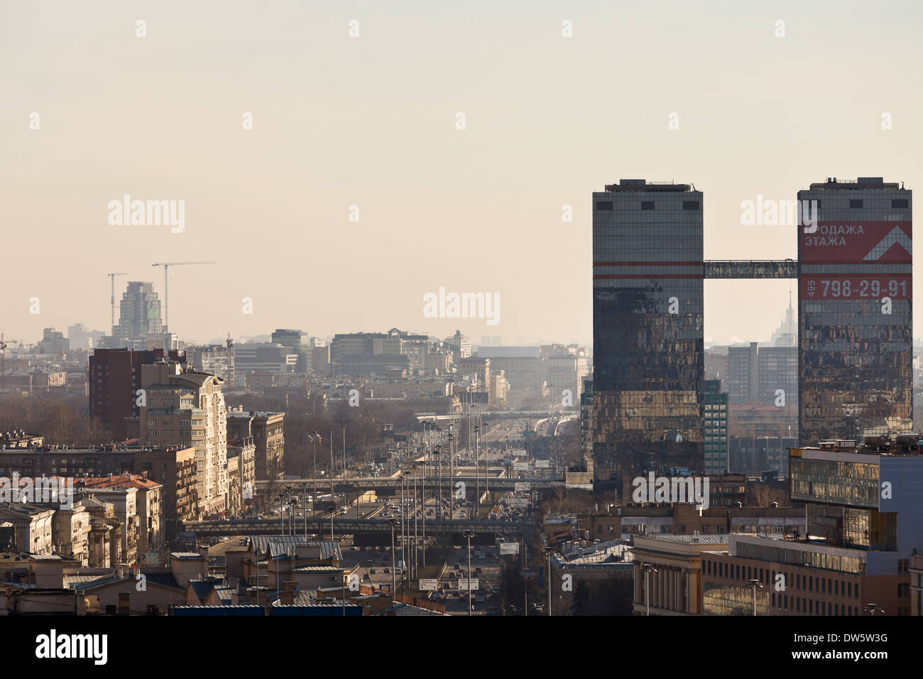 above view of Leningradsky prospekt in Aeroport district of Moscow in ...