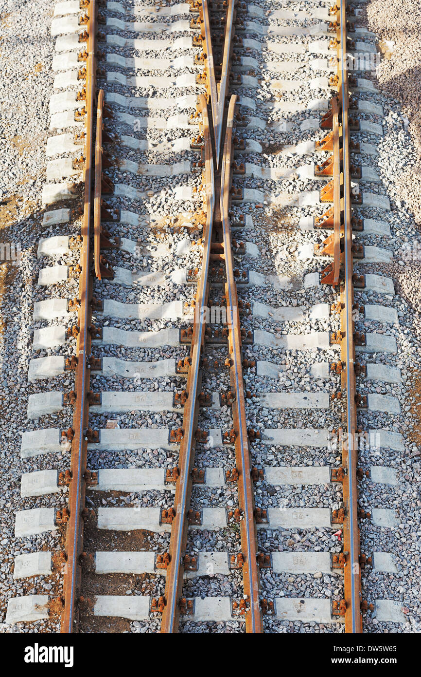 top view of rails on railway Stock Photo - Alamy